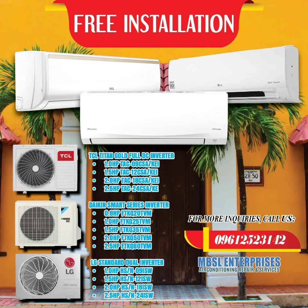 FREE INSTALLATION AIRCON INVERTER SPLIT TYPE, TV & Home Appliances, Air ...