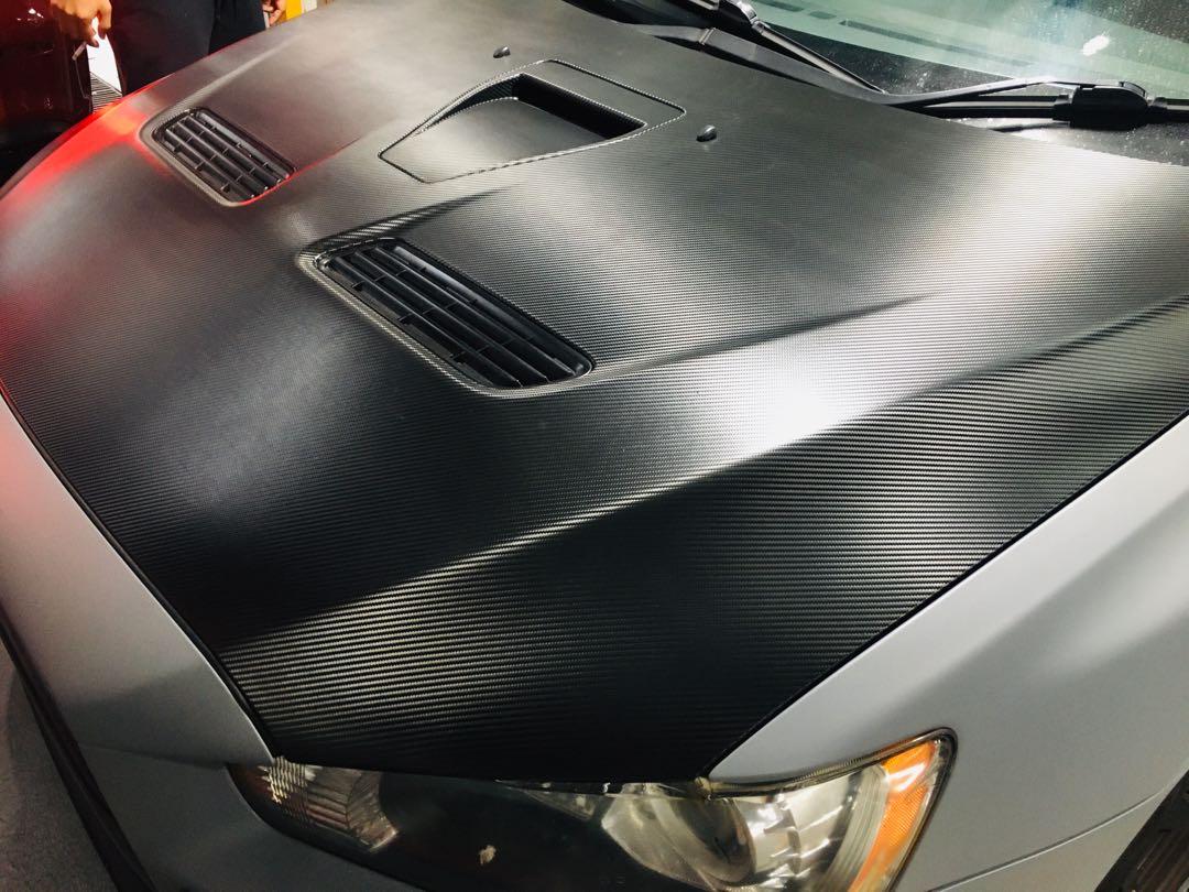 Lancer bonnet 3M matte carbon wrap, Car Accessories, Accessories on ...