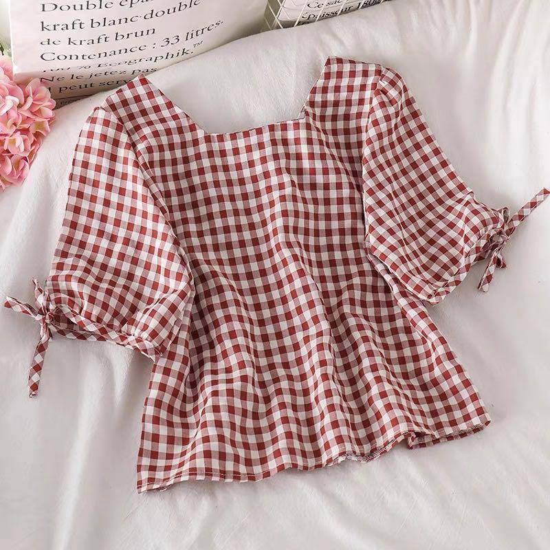 Red Checkered Top, Women's Fashion, Tops, Blouses on Carousell