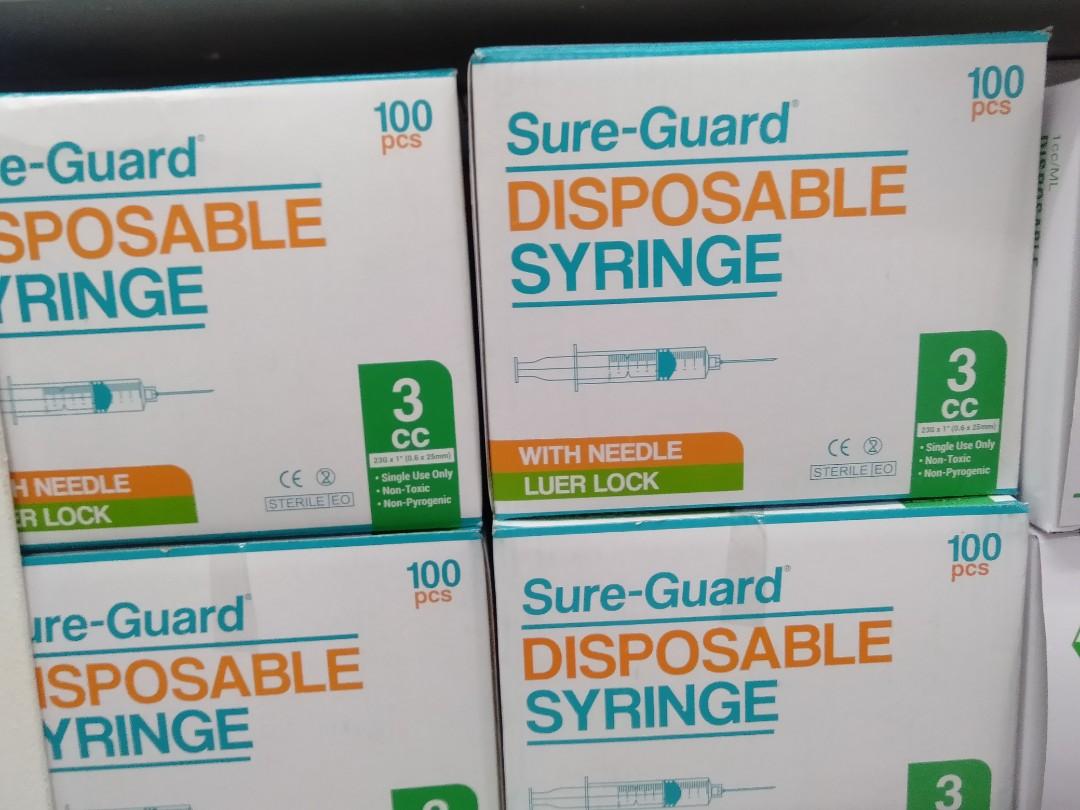 sure-guard disposable syringe 3cc, Health & Nutrition, Braces, Support ...