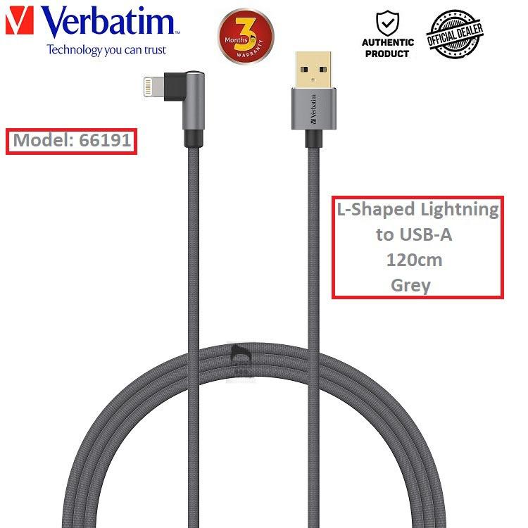 Verbatim L-Shaped Lightning to USB-A Sync & Charge 120cm MFI Certified ...