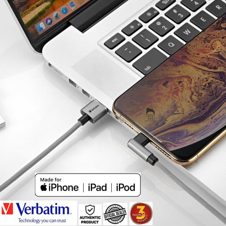 Verbatim L-Shaped Lightning to USB-A Sync & Charge 120cm MFI Certified ... Verbatim L-Shaped Lightning to USB-A Sync & Charge 120cm MFI Certified ...