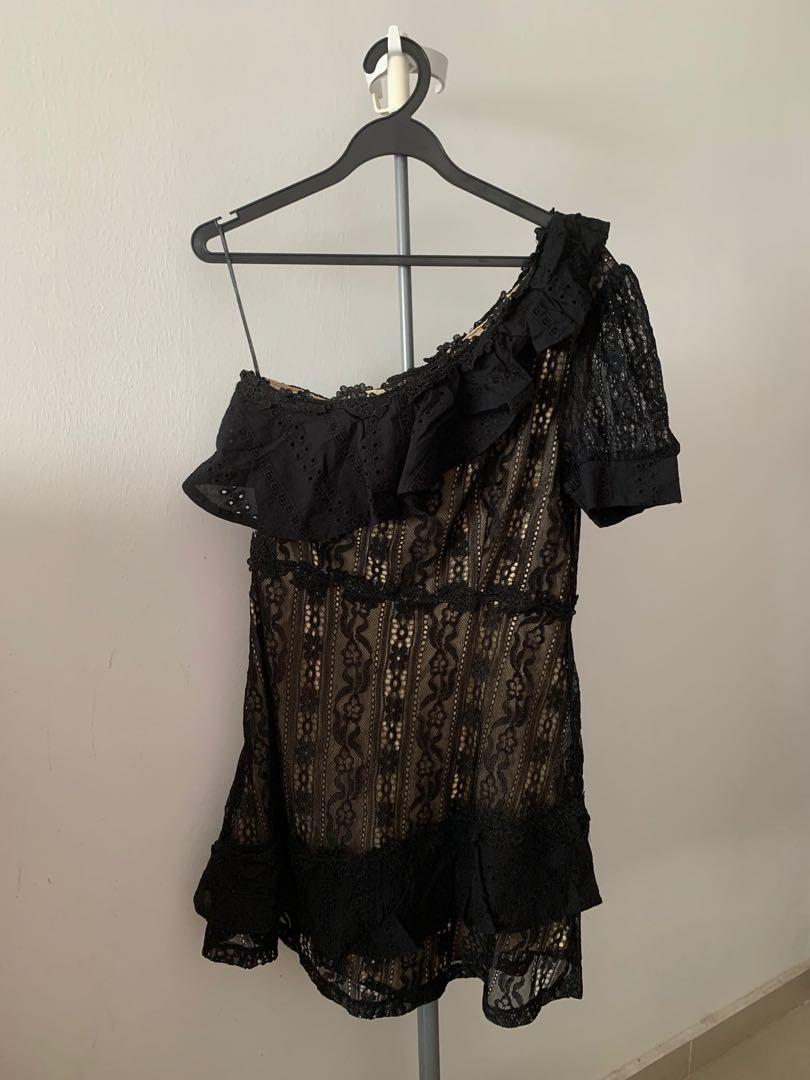Black Lace Toga Evening Dress, Women's Fashion, Dresses & Sets, Evening ...