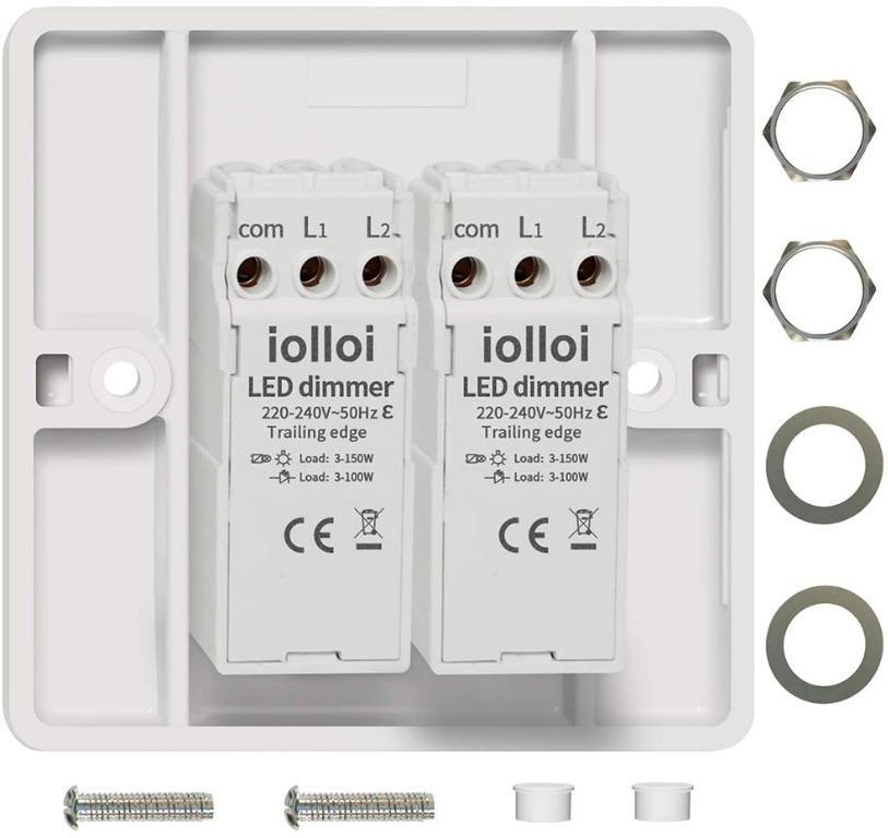 [C5093] iolloi LED Dimmer Switch 2 Gang, Push On/Off Rotary Trailing ...