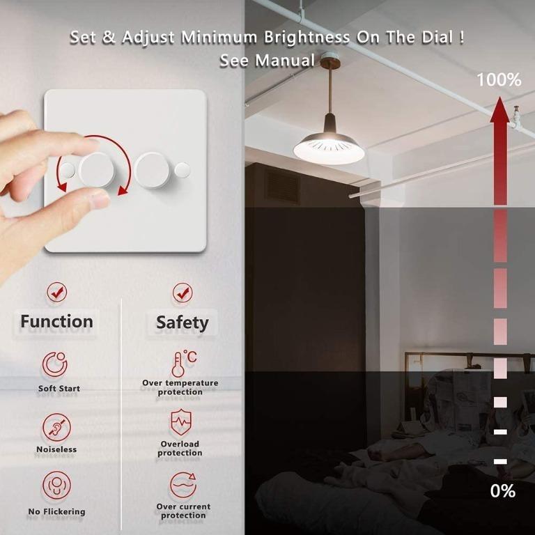 [C5093] iolloi LED Dimmer Switch 2 Gang, Push On/Off Rotary Trailing ...