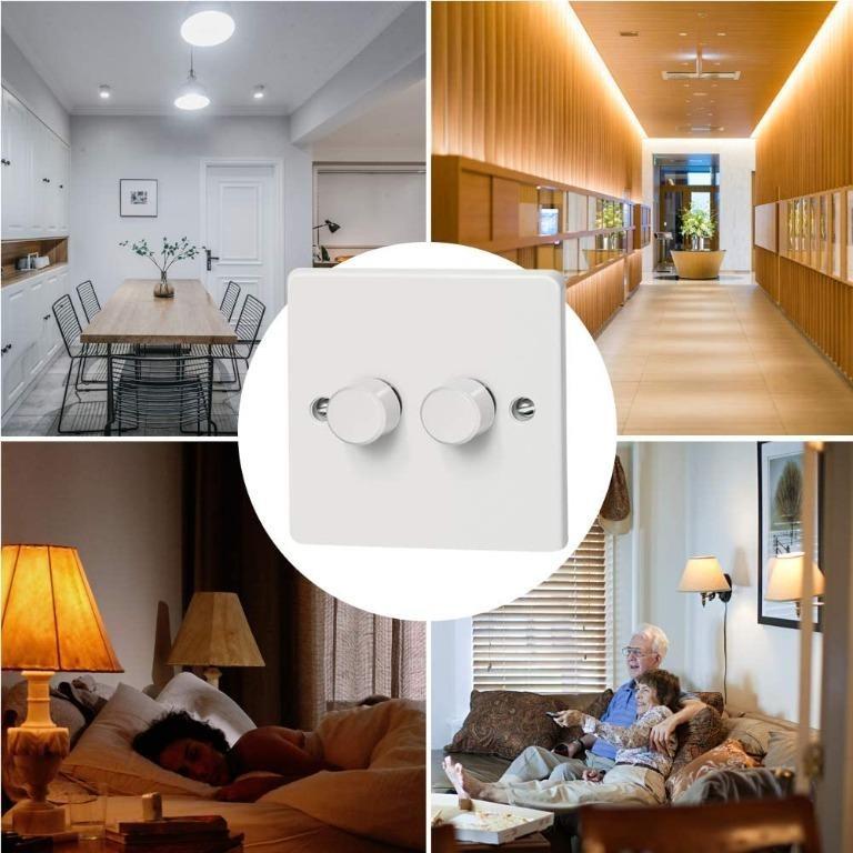 [C5093] iolloi LED Dimmer Switch 2 Gang, Push On/Off Rotary Trailing ...