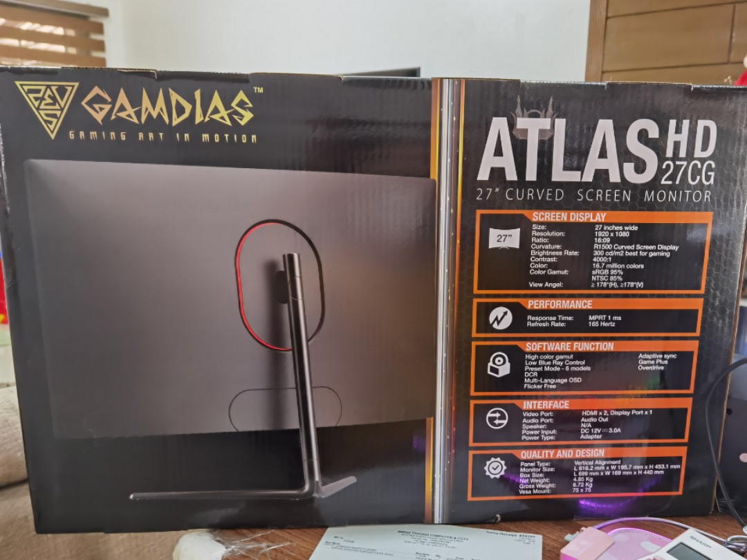 GAMDIAS 27" HD27CG CURVED 165HZ GAMING MONITOR, Computers & Tech, Parts ...