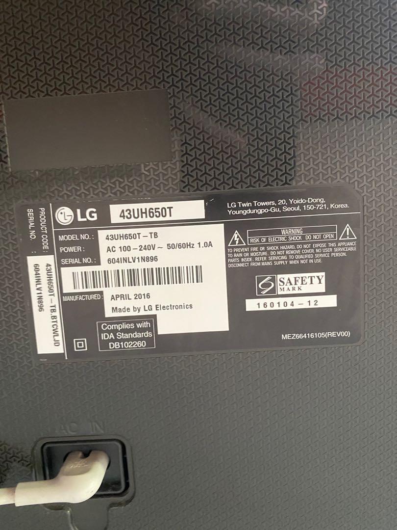 LG 43” 4K UHD Smart TV with Stand, TV & Home Appliances, TV ...