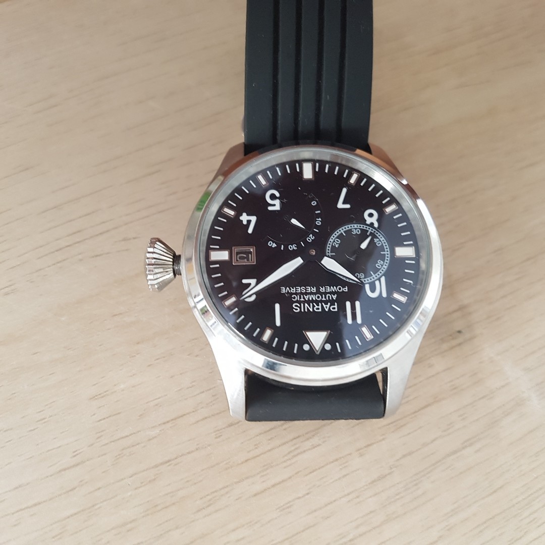 Parnis pilot watch 42mm auto with power, Luxury, Watches on Carousell