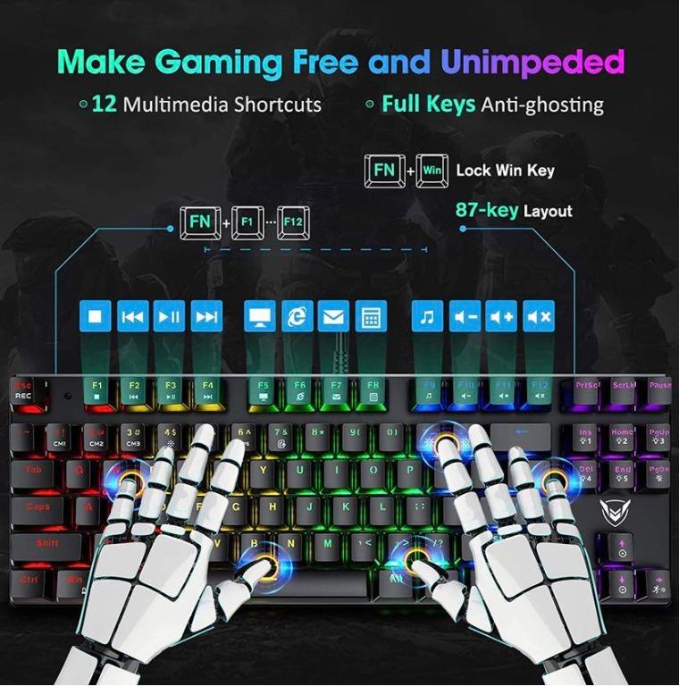 PICTEK TKL Mechanical Gaming Keyboard, RGB LED Rainbow Backlit 60% ...