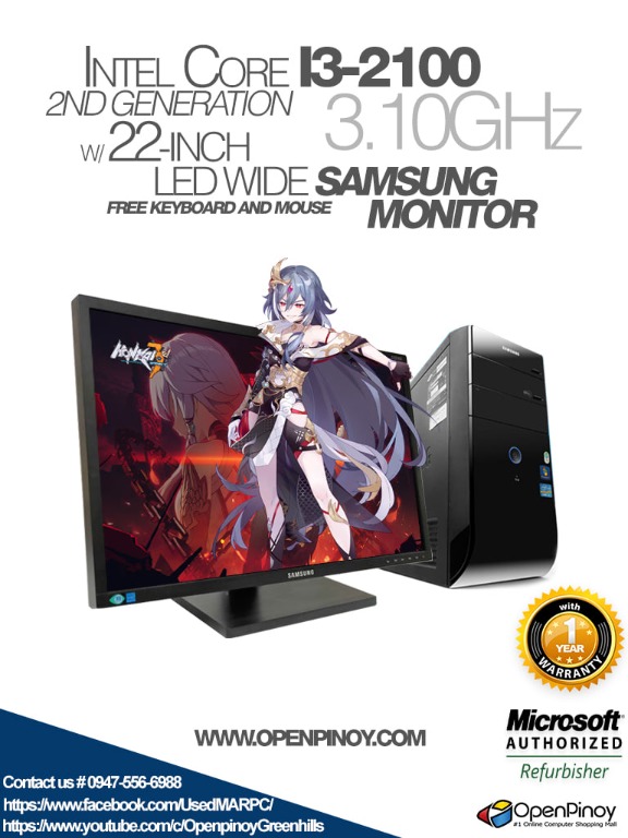 Preowned Intel Core i3-2100 Desktop with 22" Samsung LED Wide Pivot ...