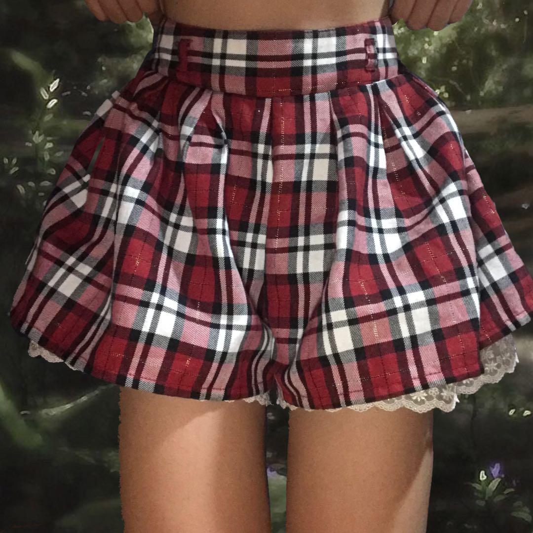 Red Plaid, Checkered, Mini Short/Skirt, Women's Fashion, Bottoms ...
