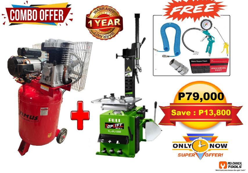 TopLift Tire Changer 12 - 24" TL-PL1200 with Maximus Air Compressor 2HP ...