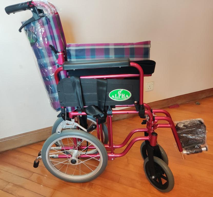 [接近全新] Alpha 鋁合金助推式輪椅 , 16吋座闊 Alpha 16" Seat Aluminum Wheelchair , Seat ...
