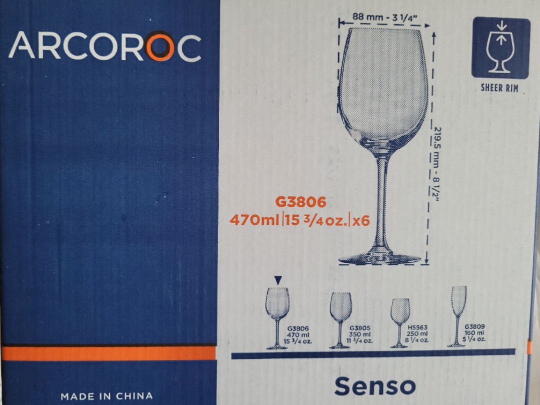 Arcoroc Senso Wine Glasses 470 ml (set of 6), TV & Home Appliances ...