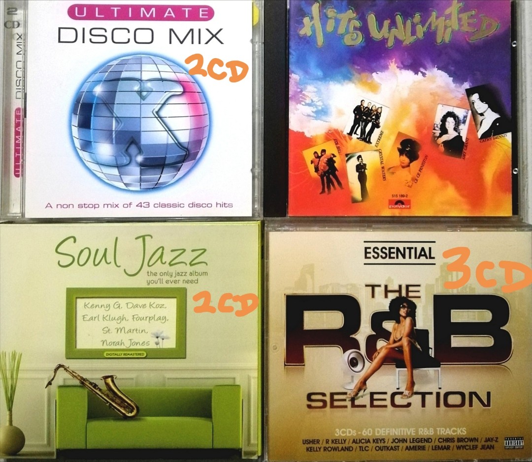 arthcd CDs at 8 each - HITS UNLIMITED, SOUL JAZZ 2CD, ULTIMATE DISCO MIX 2CD, ESSENTIAL THE R&B ...