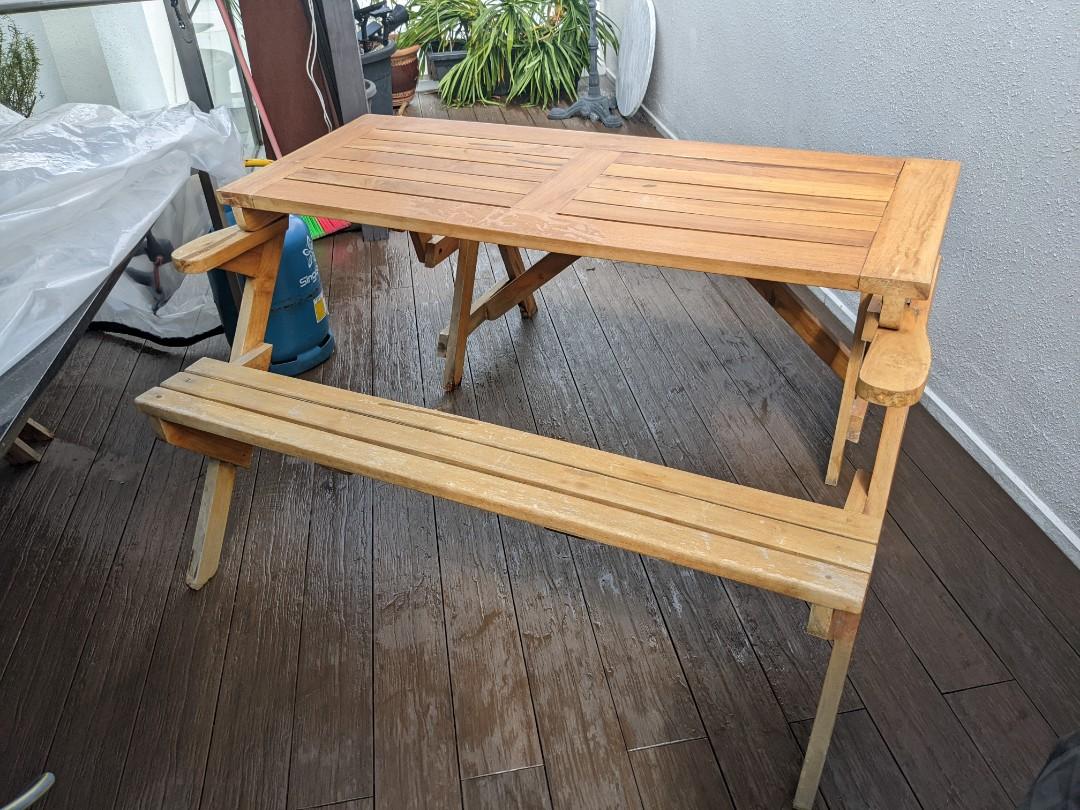 Outdoor convertible wood table & bench, Furniture & Home Living ...