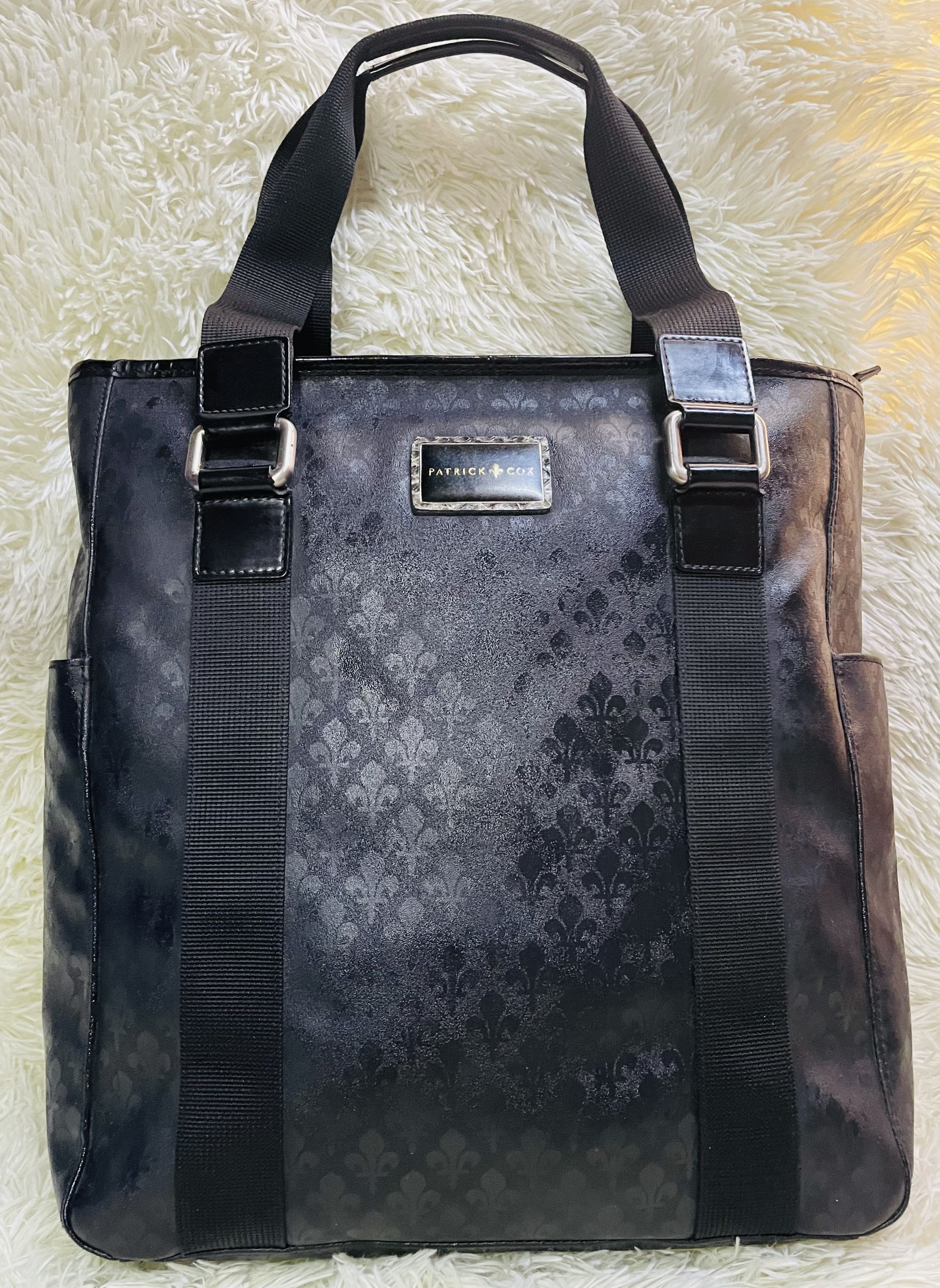 Patrick Cox Leather Vertical Tote in Fleur de Lis Monogram, Men's ...
