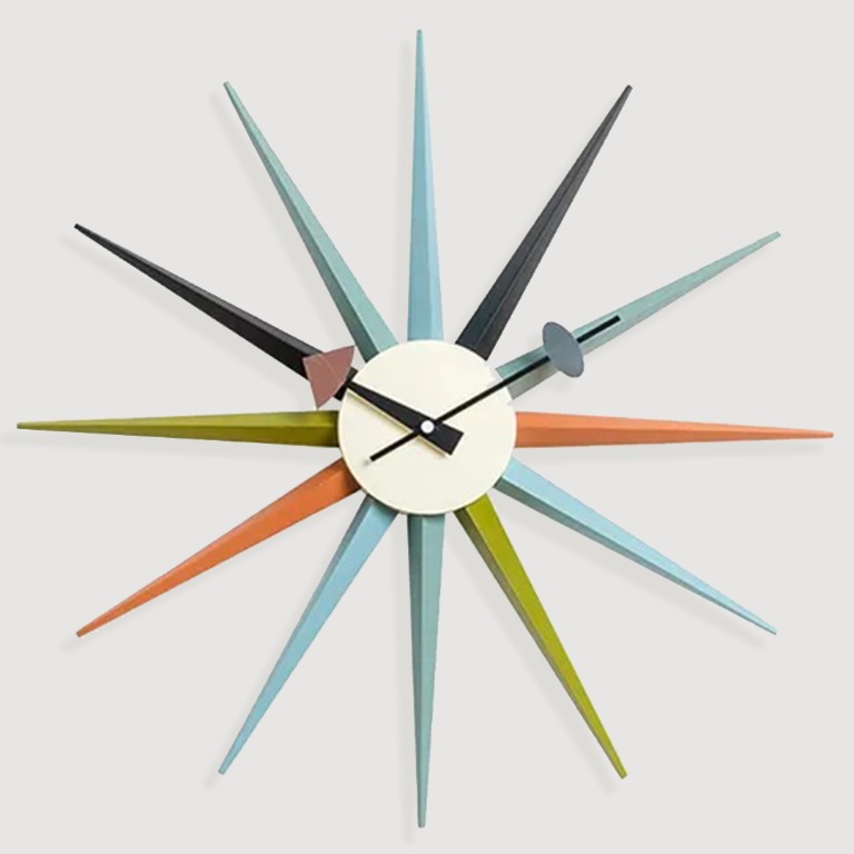 Sunburst George Nelson Mid Century Modern Retro Analog Clock, Furniture ...
