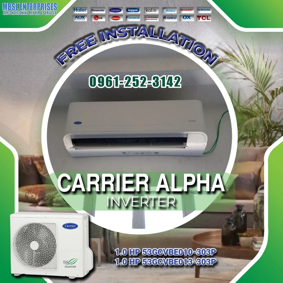 CARRIER ALPHA INVERTER SPLIT TYPE WITH FREE INSTALLATION, TV & Home ...