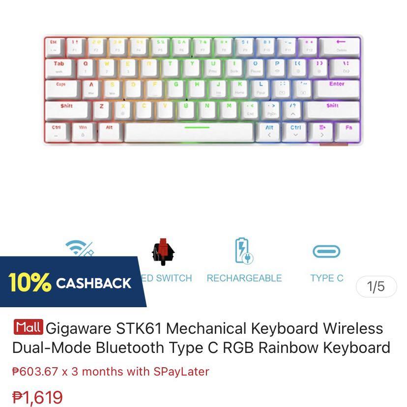 Gigaware STK61 Mechanical Keyboard Wireless Dual-Mode Bluetooth Type C ...