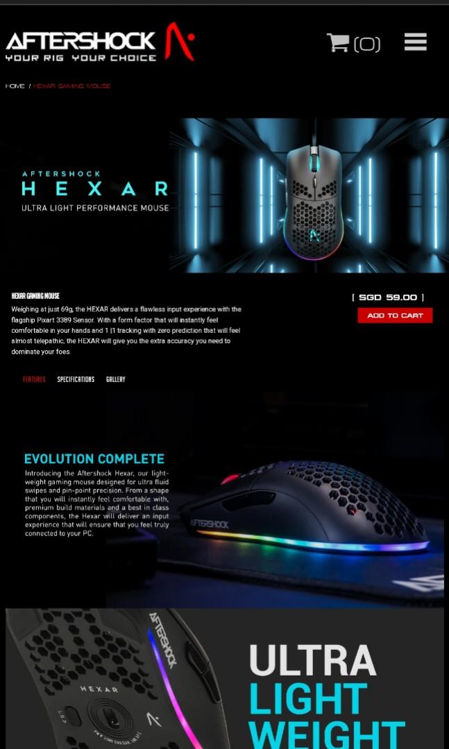 Hexar Gaming Mouse (Aftershock) Ultra Light Performance Mouse ...