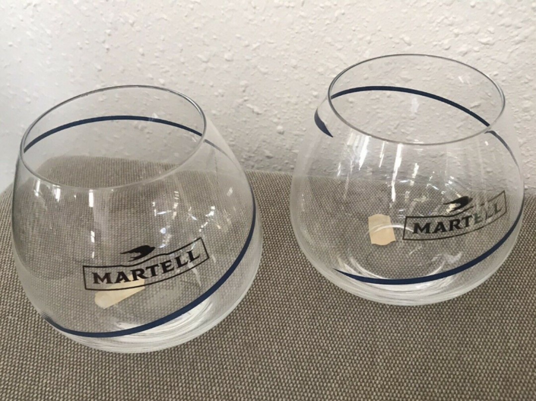 MARTELL Cognac Crystal Glass Pair Balloon Snifter Roly Poly Vintage by ...