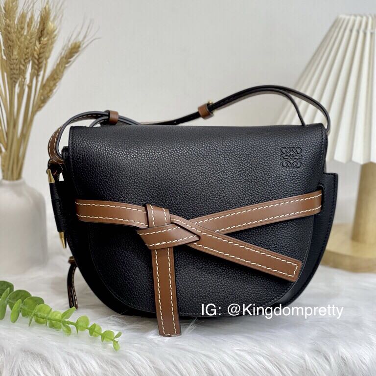 Pre-order Loewe Gate Small Size Ribbon Flap Bag in Black & Tan Color ...