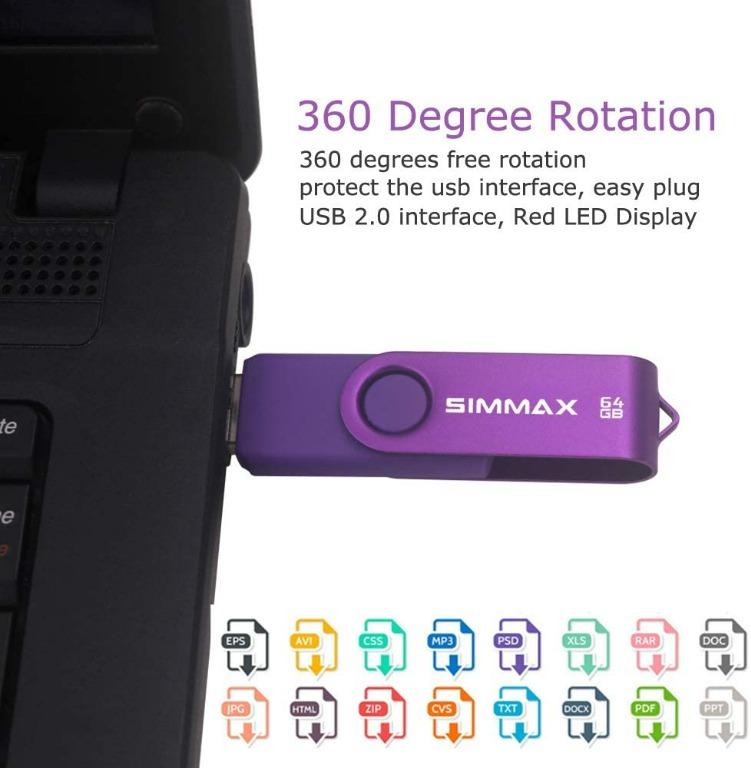 Simmax 64Gb Memory Stick Usb 2.0 Flash Drives Swivel Thumb Drive Pen ...
