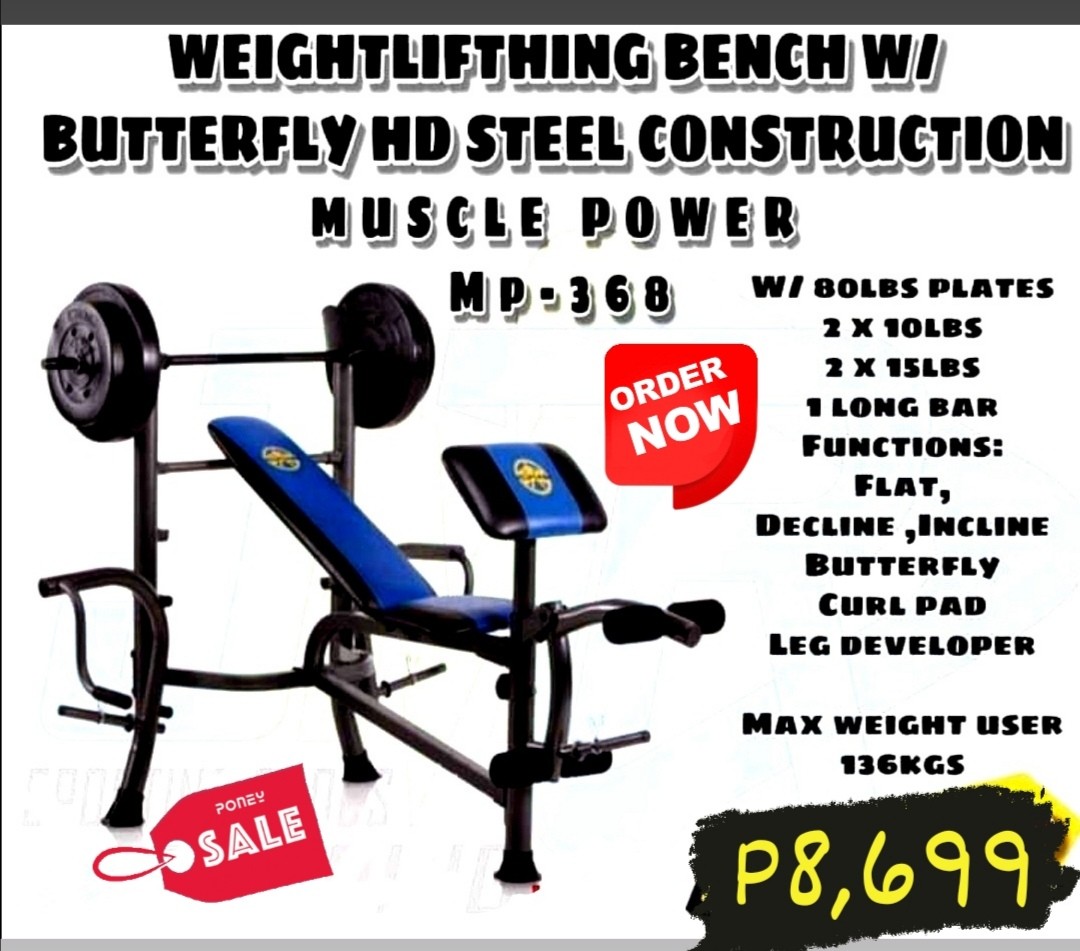 6in1 bench with 80lbs plates and long bar, Sports Equipment, Other ...