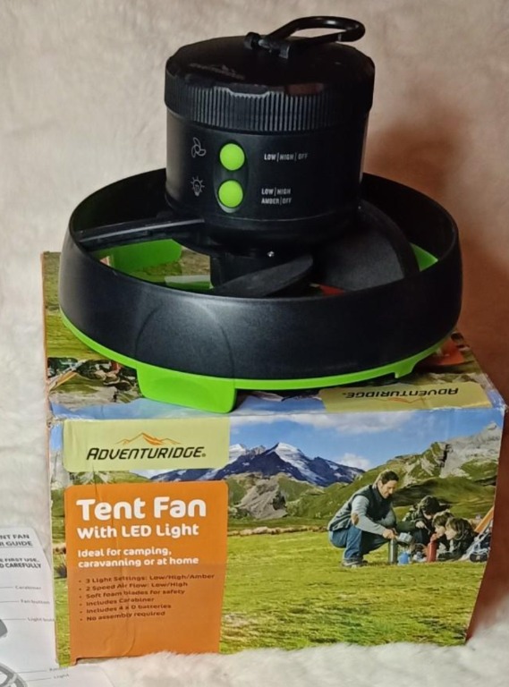 Adventuridge Tent Fan with LED Light, Sports Equipment, Hiking ...