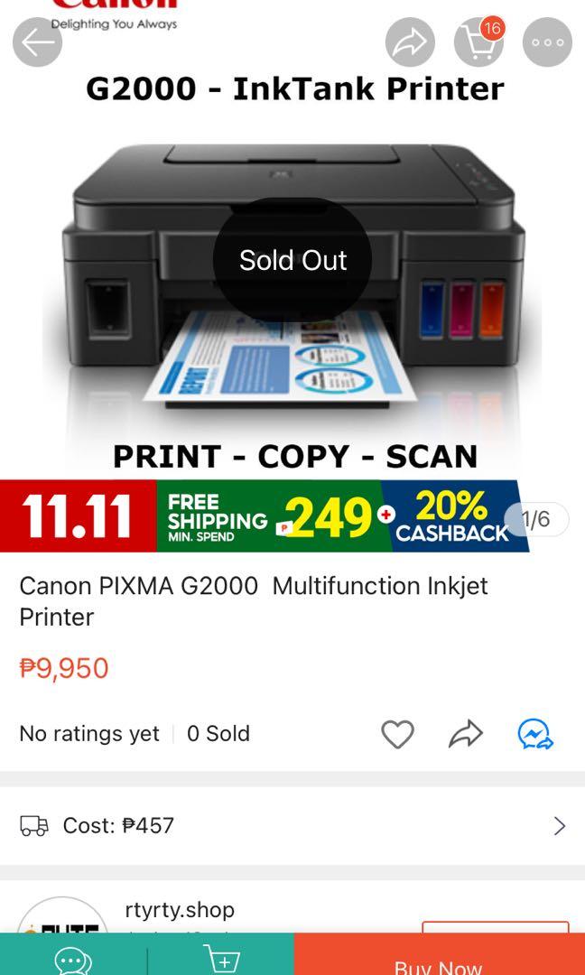 Canon Pixma G2000 All in 1 Printer, Scanner Copier, Computers & Tech ...