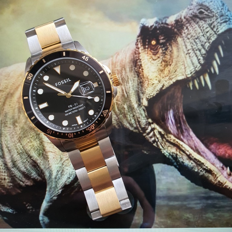 Fossil FB01 Three-Hand Date Rotating Black Bezel Black Dial Two-Tone ...