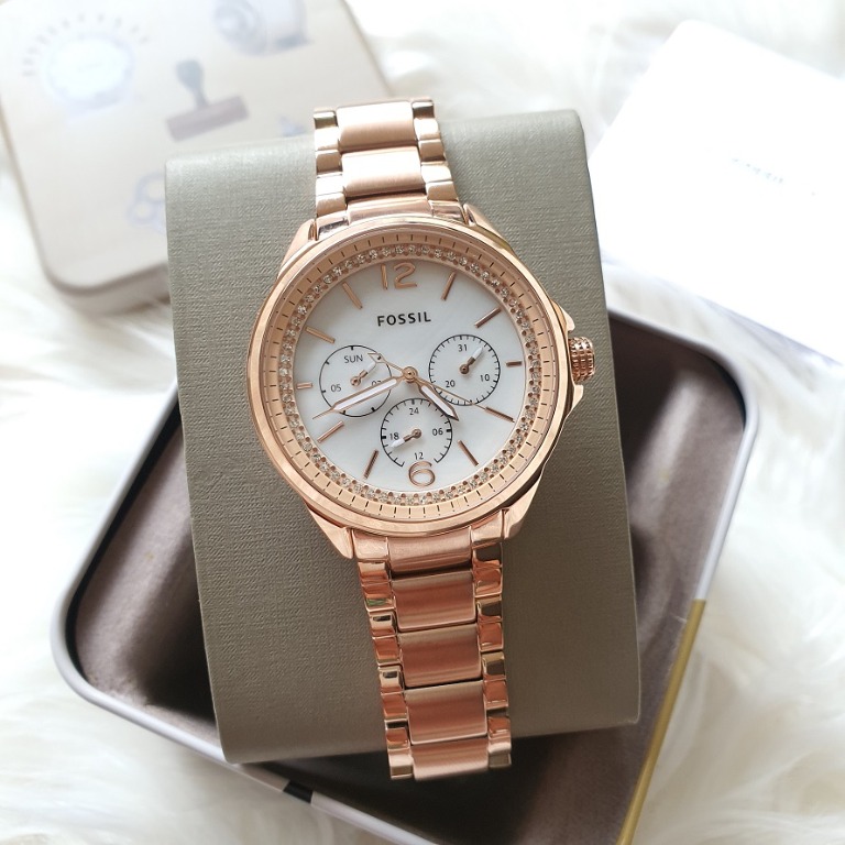 Fossil Gold-Tone White Dial Multifunction Sadie Stainless Steel Women's ...