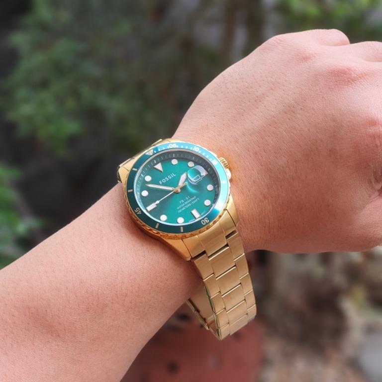 Fossil Three-Hand Date Rotating FB01 Green Bezel Green Dial Men's Watch ...