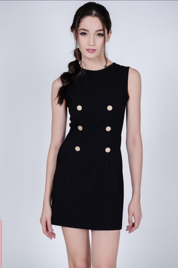 MDS Military Buttons Dress in Black (M), Women's Fashion, Dresses ...