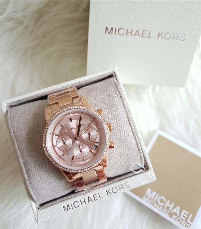 Michael Kors MK6357 Ritz Rose Gold Tone Ladies Watch Original With 1 ...