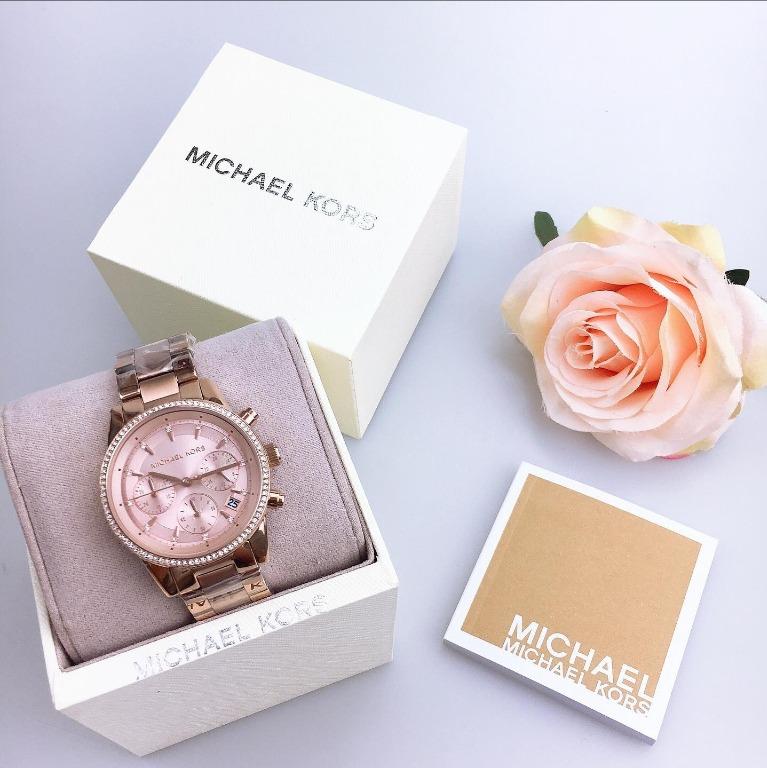 Michael Kors MK6357 Ritz Rose Gold Tone Ladies Watch Original With 1 ...
