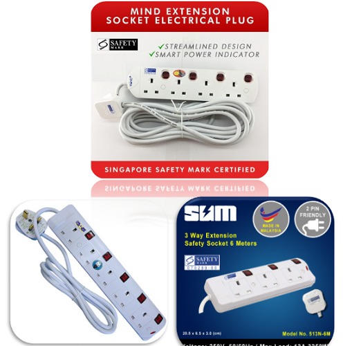 Multi Ways Extension Socket & Cable Reel / Plug 2 3 4 5 6 Ways 3 6 ...