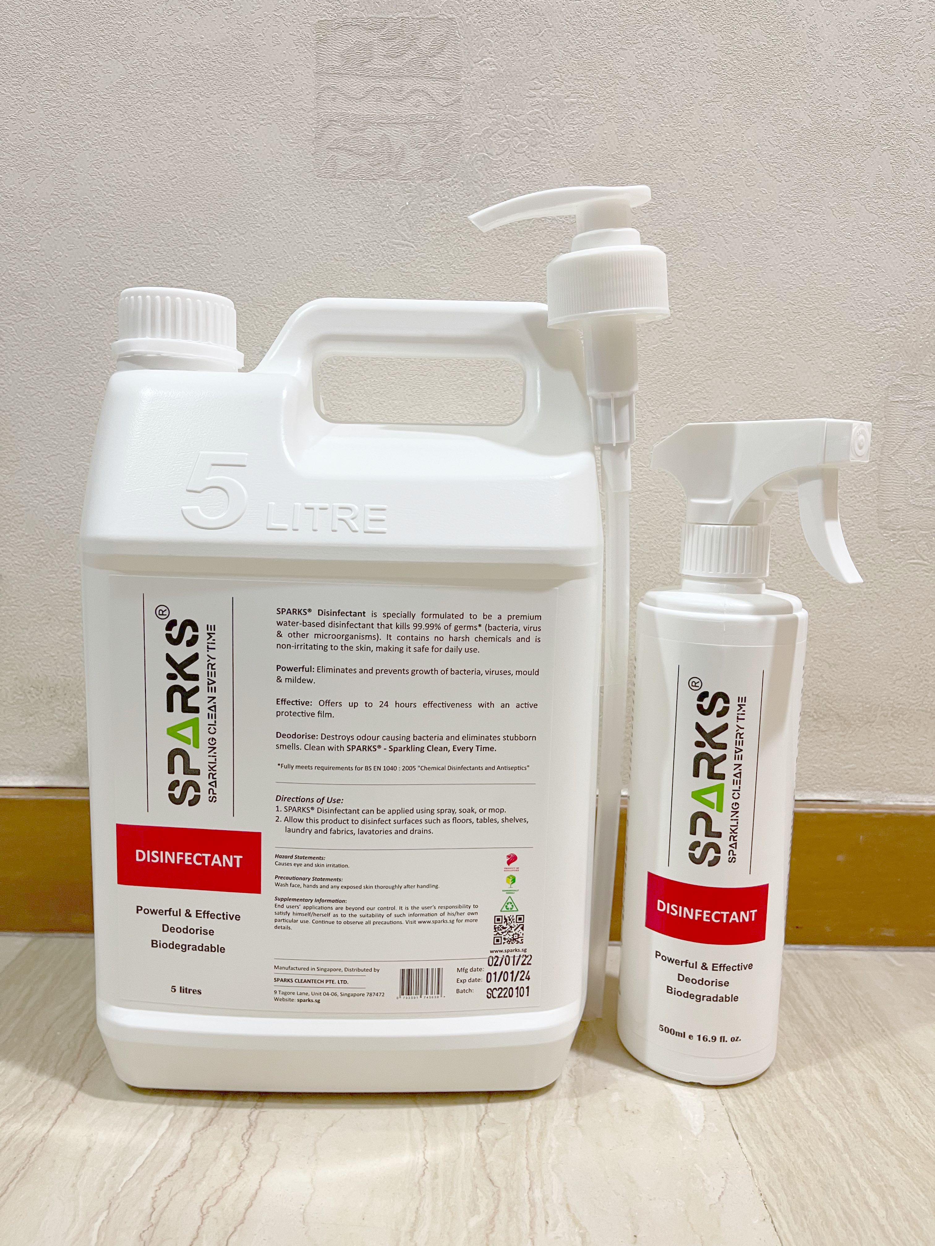 (NEA Listed) SPARKS 5Litre Disinfectant Cleaner Set, Beauty & Personal ...