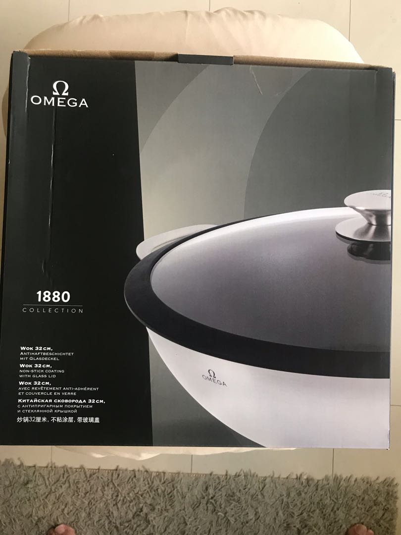 Omega 1880 collection 32 cm wok with glass lid, Furniture & Home Living ...