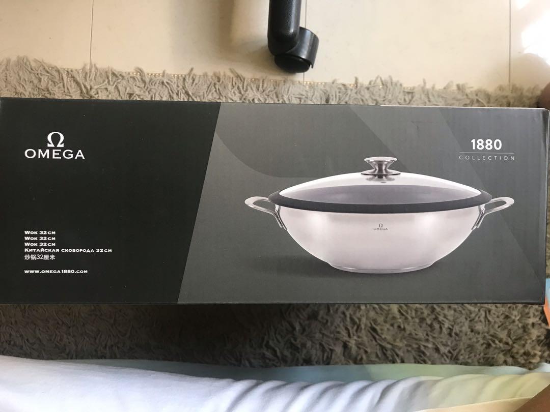 Omega 1880 collection 32 cm wok with glass lid, Furniture & Home Living ...