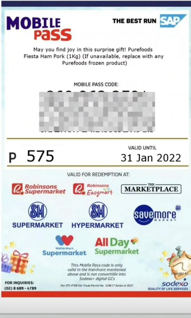 Sodexo Mobile Pass, Food & Drinks, Chilled & Frozen Food on Carousell