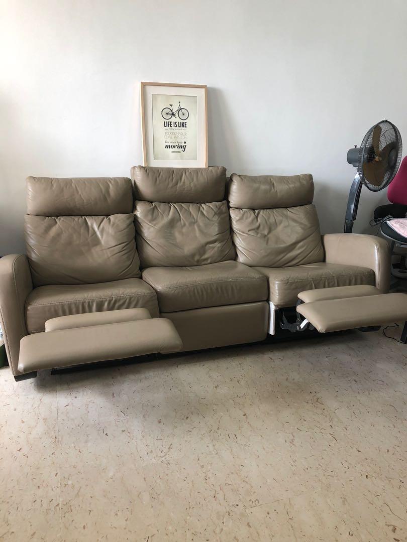 3-seater leather sofa w incline & extendable leg reat, Furniture & Home ...