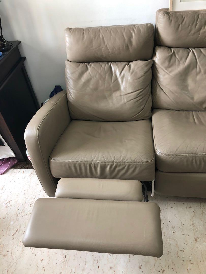 3-seater leather sofa w incline & extendable leg reat, Furniture & Home ...