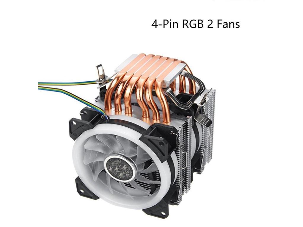 CPU Cooler 6 Heatpipe 4-Pin RGB 2 Fans for In-Tel 775/1150/1151/1155 ...