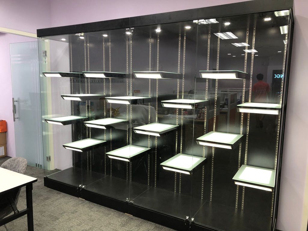 Customized Adjustable Glass Display Cabinet LED Lighting, Furniture ...