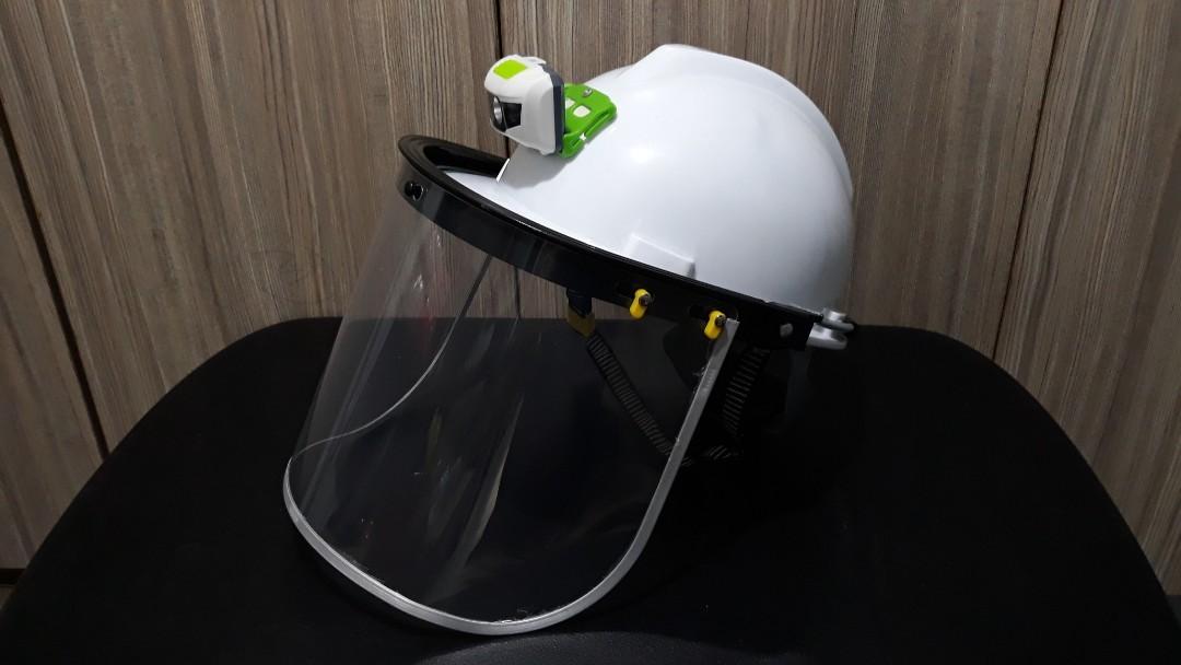 Hard Hat Full Face Shield Safety Emergency Head Lamp LED Hazard Light ...