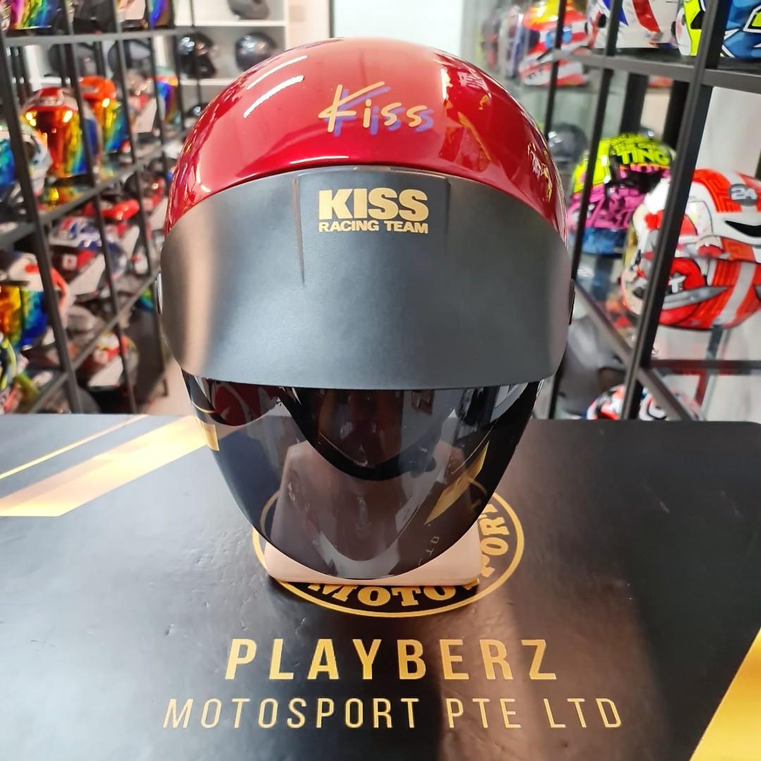 KISS METALLIC RED HELMET, Motorcycles, Motorcycle Accessories on Carousell