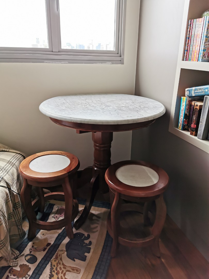 Kopitiam Small Marble Table and 4 chairs set, Furniture & Home Living ...